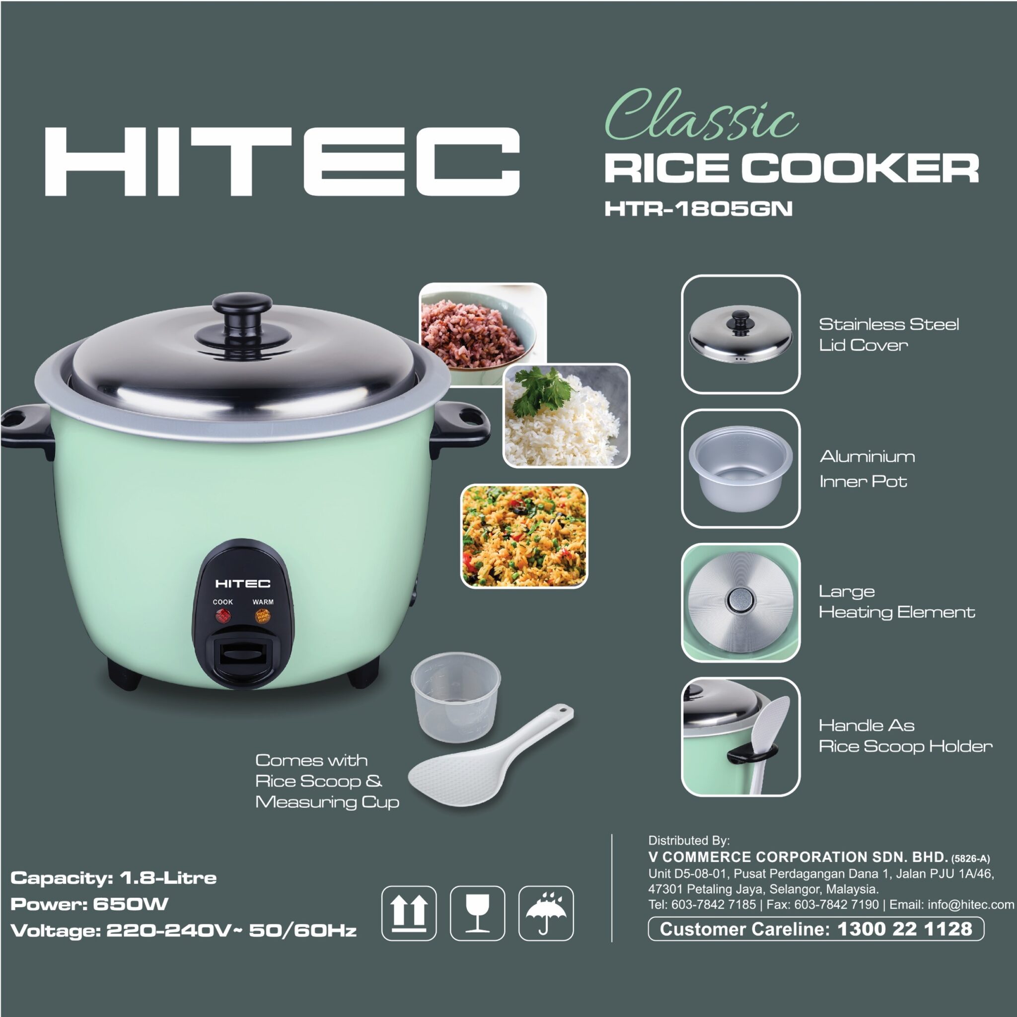 HITEC Conventional Rice Cooker (1.8L) HTR-1805GN - V-comm CE Online ...